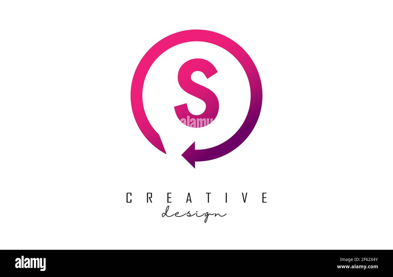 Pink S letter logo design with circle frame and arrow. Creative vector ...