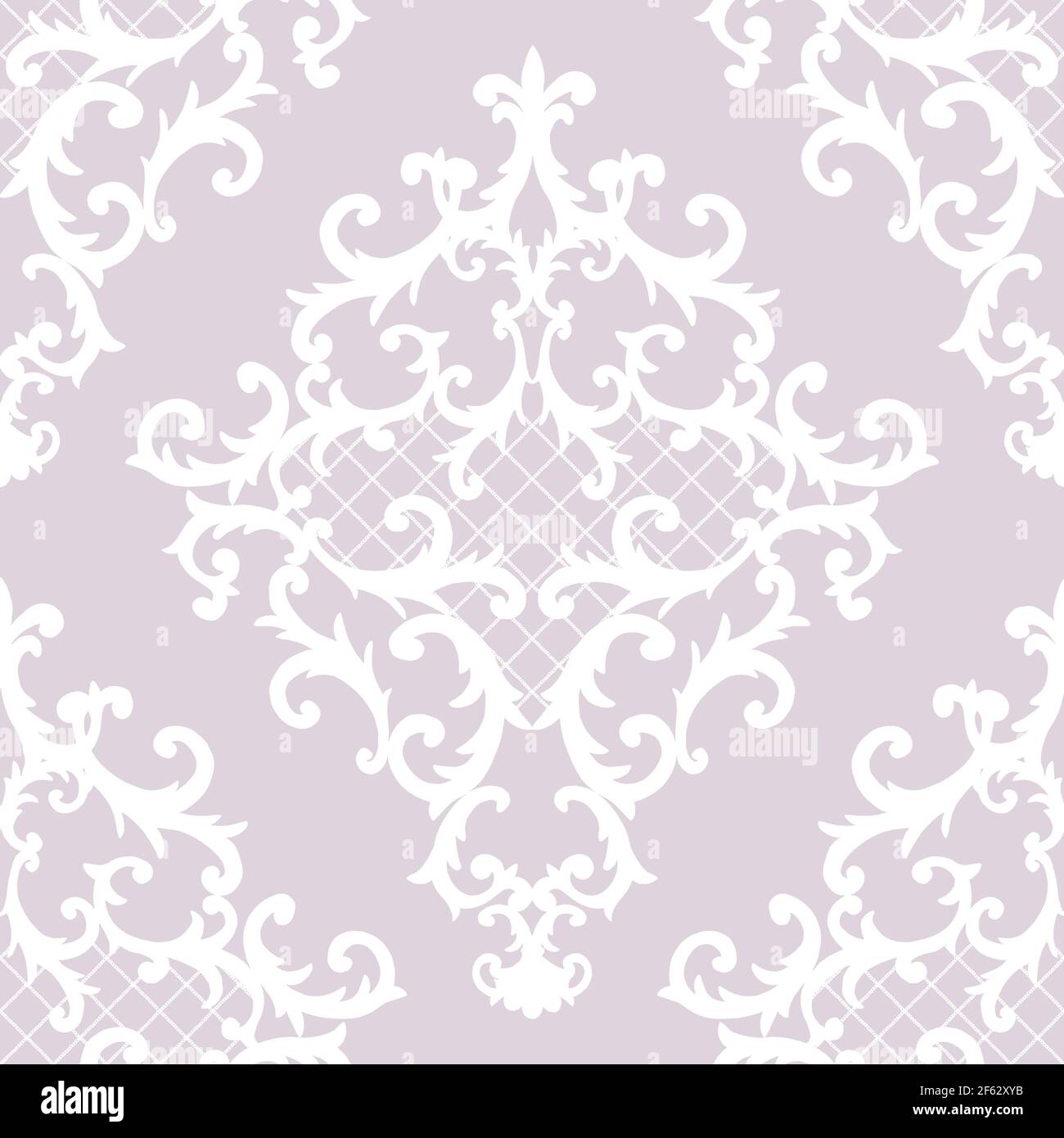 Seamless baroque style damask ornamental pattern. Hand drawn white ...