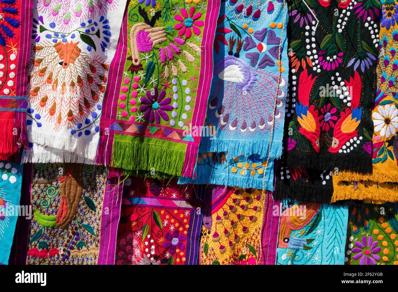 Colourful embroidery, handmade scarves made by indigenous Tzotzil women ...