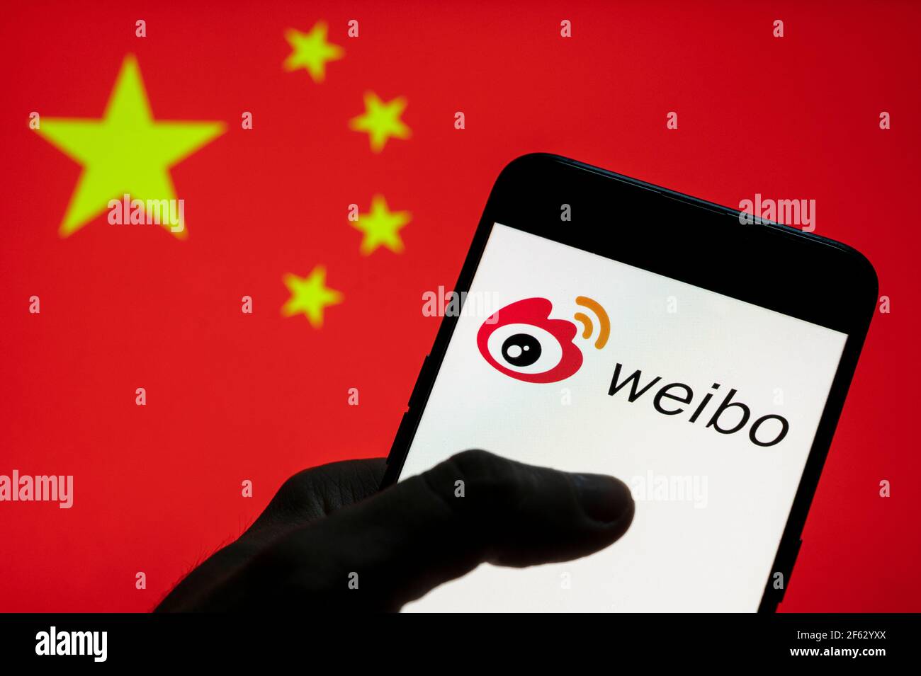 In this photo illustration the Chinese social media platform Weibo logo seen on an Android ...
