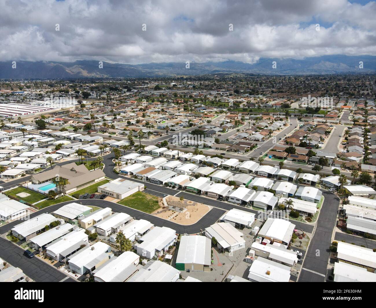 Aerial view of small town Hemet in the San Jacinto Valley in Riverside ...