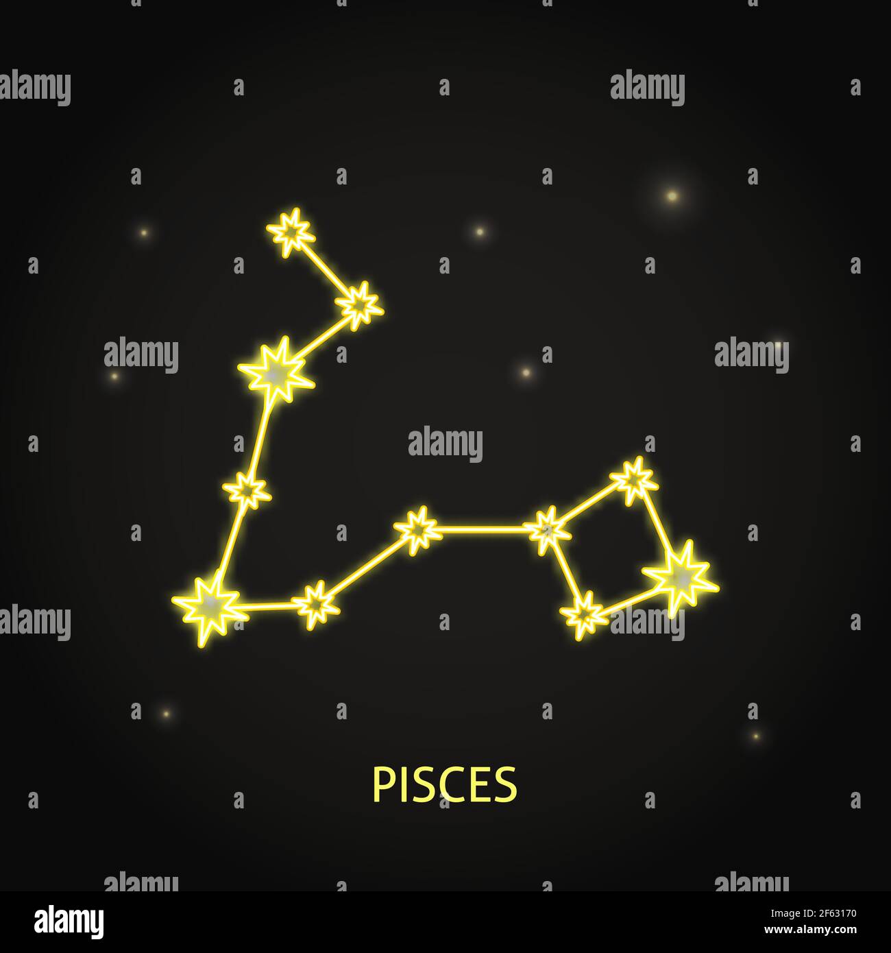 Neon Pisces zodiac sign on dark background. Shining constellation in ...