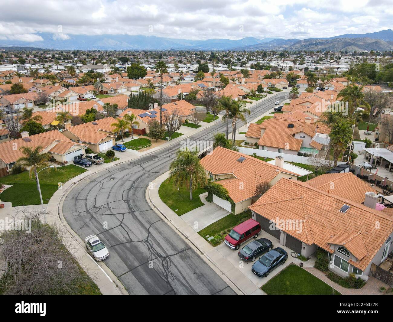 Aerial view of small town Hemet in the San Jacinto Valley in Riverside ...