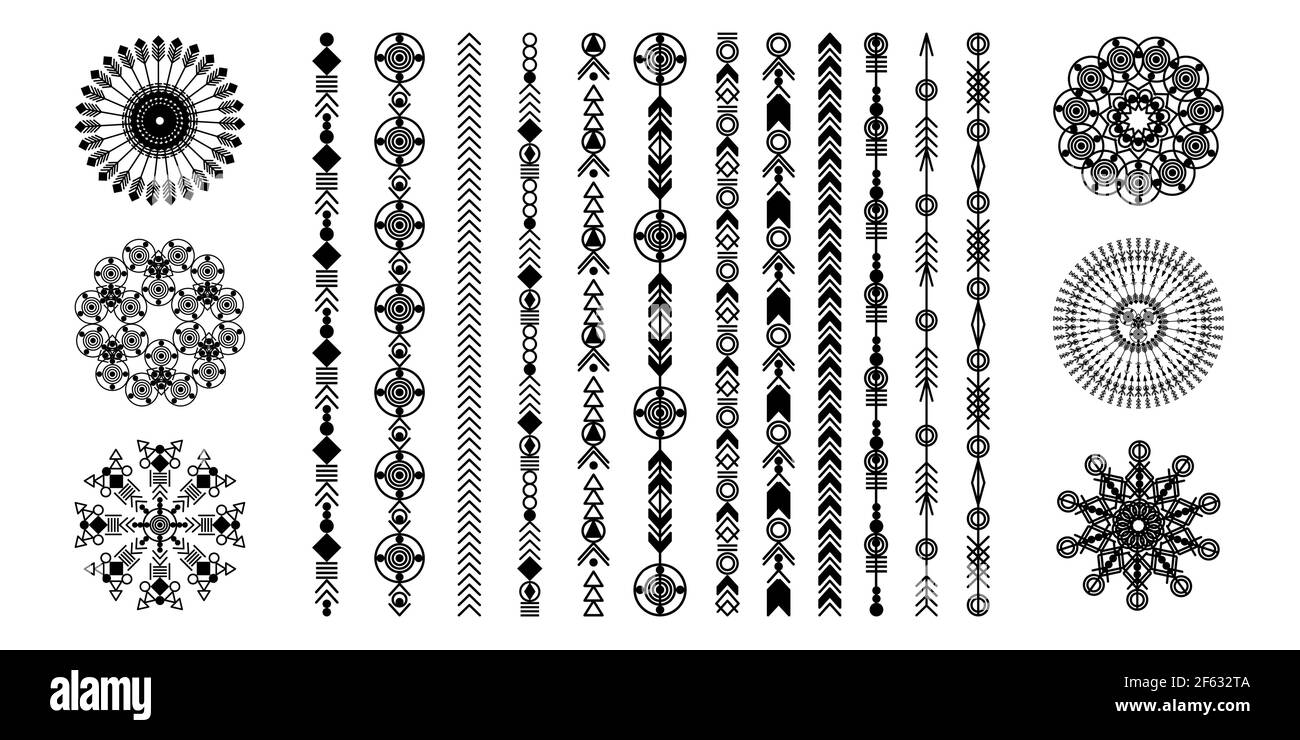 Ethnic hand drawn vector line border set. Boho fashion style pattern ...
