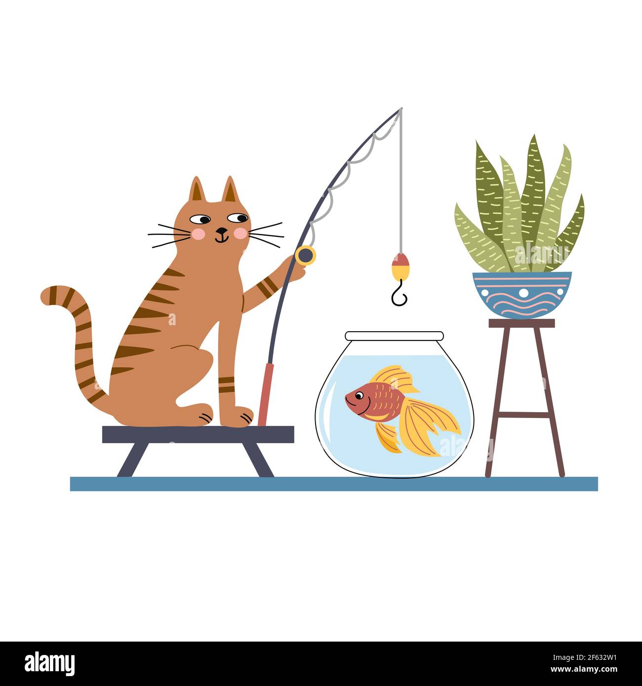 Cute cartoon kitten aquarium Stock Vector Images - Alamy