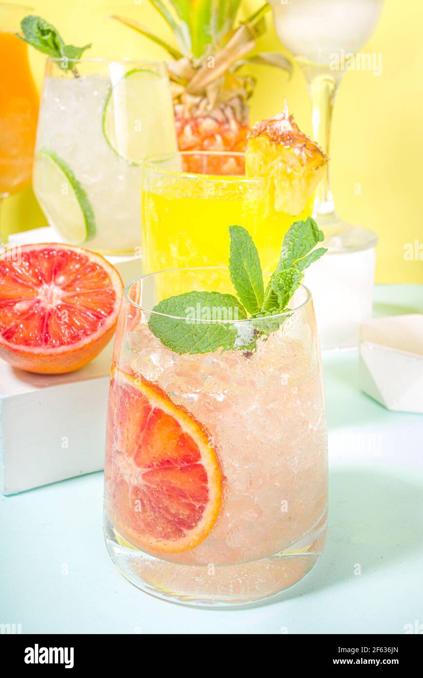 Colorful summer drinks set. Various bright alcohol cocktails and ...
