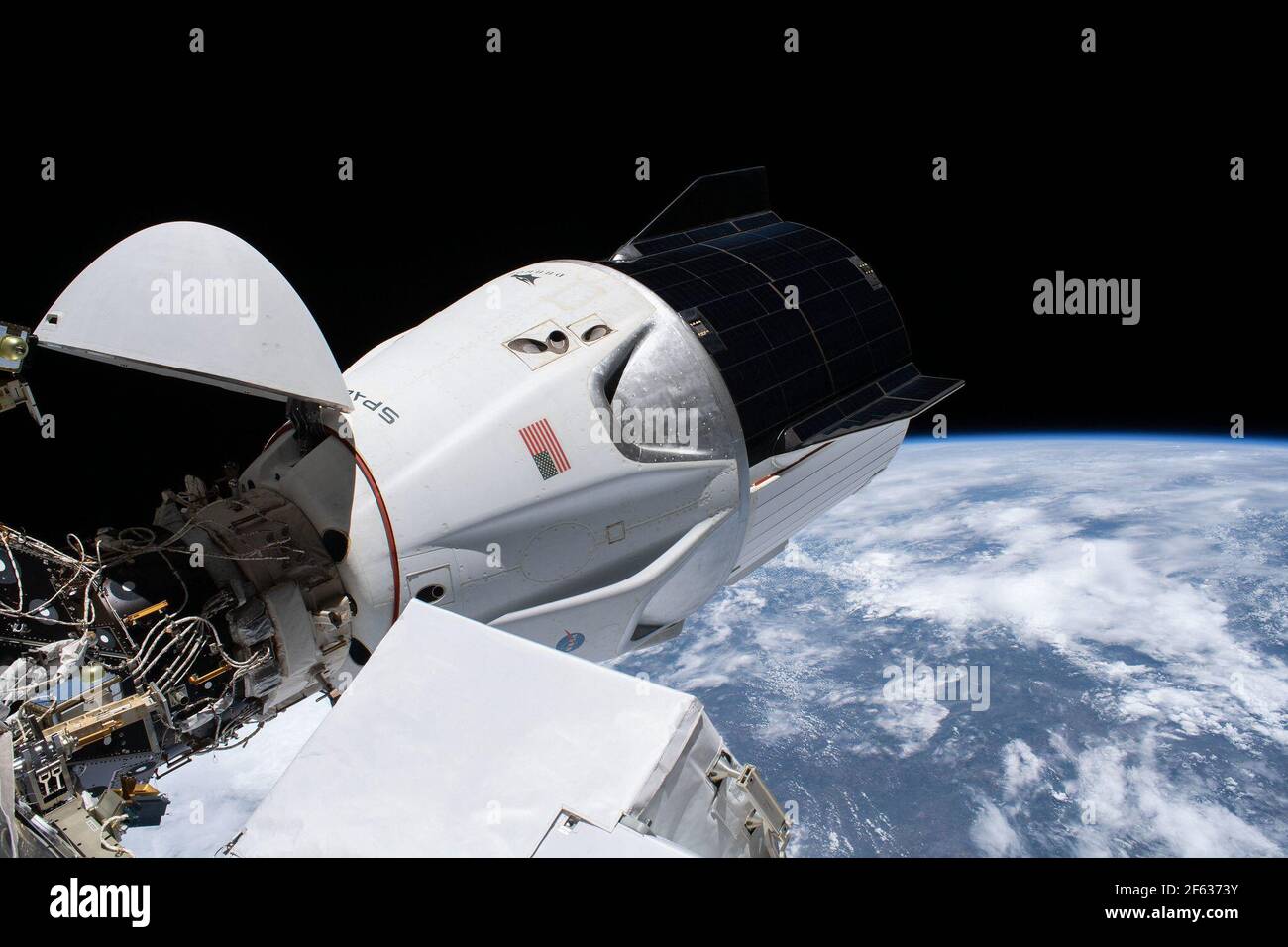 USA. 29th Mar, 2021. The SpaceX Crew Dragon spacecraft, with its nose ...