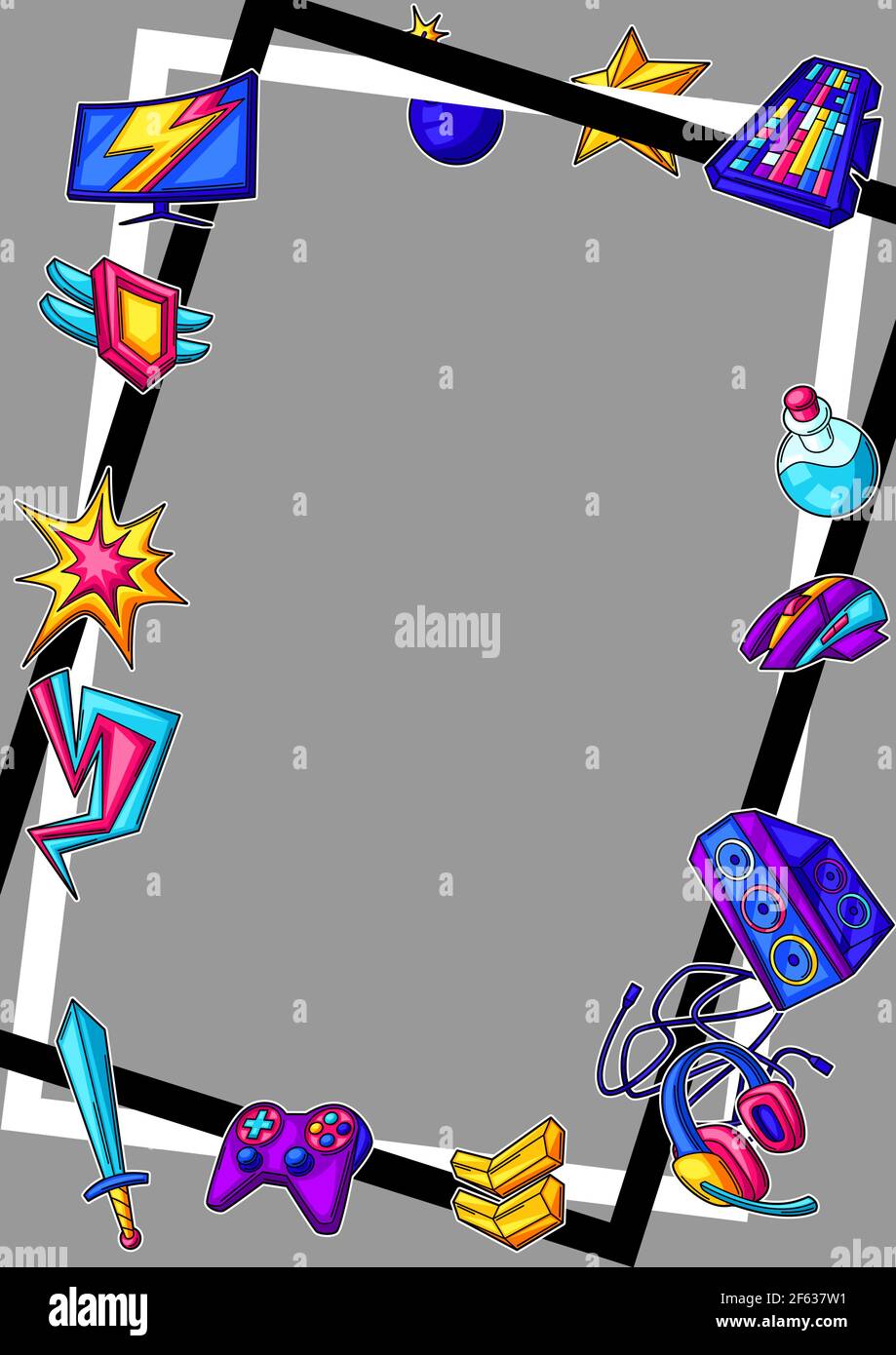 Background with gaming items. Cyber sports, computer games, fun ...