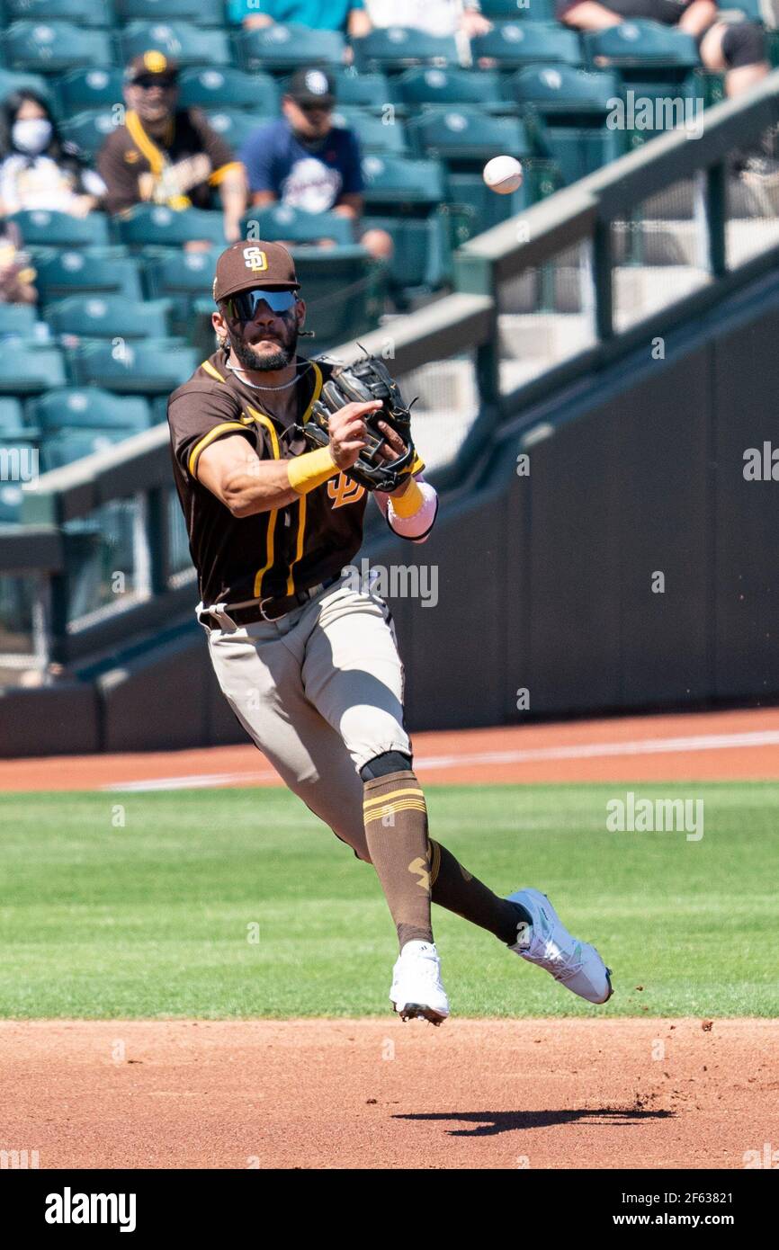 San Diego Padres shortstop Fernando Tatis Jr. (23) throws to first base ...