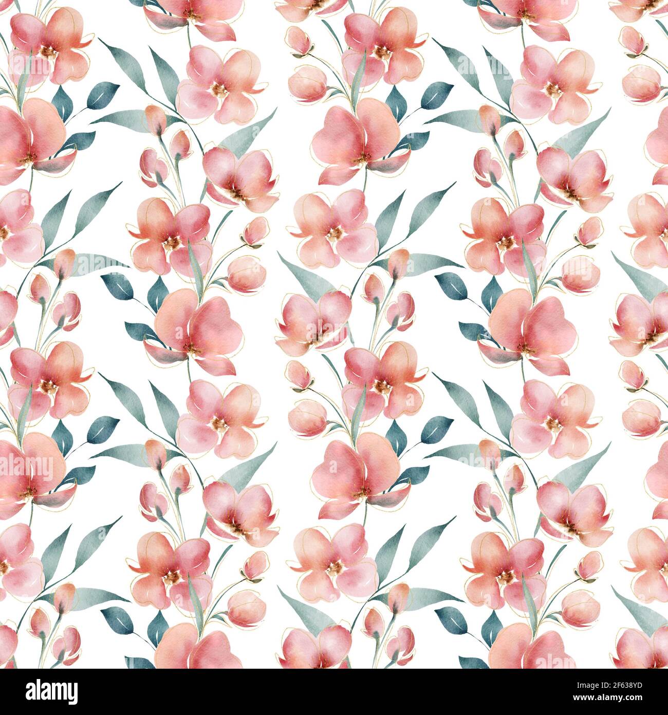 Seamless delicate pattern of watercolor flowers. Isolated on white ...