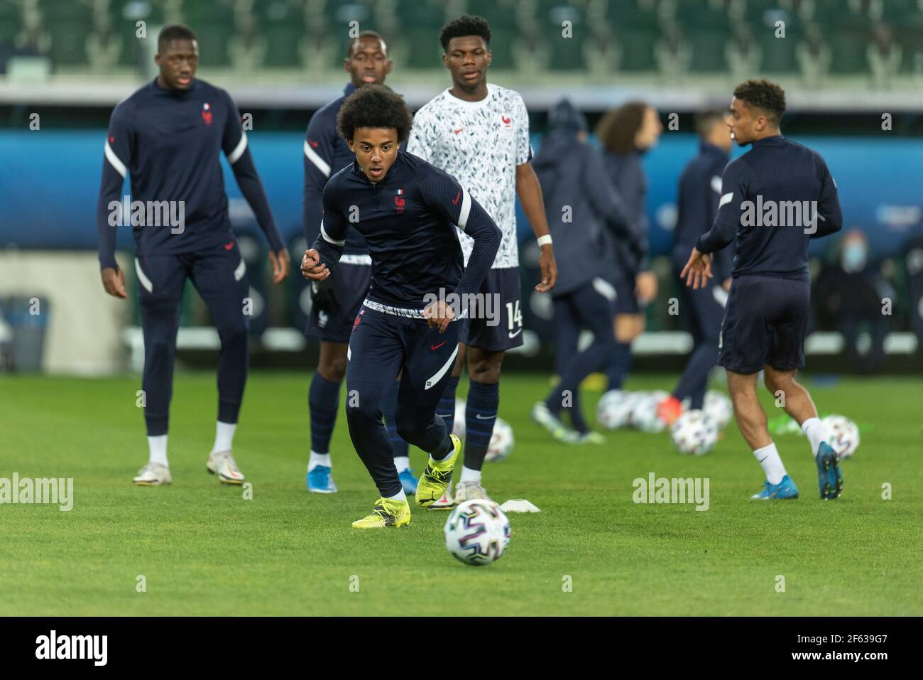 Szombathely, Hungary. 28th Mar, 2021. Jules Kounde (12) of France seen ...