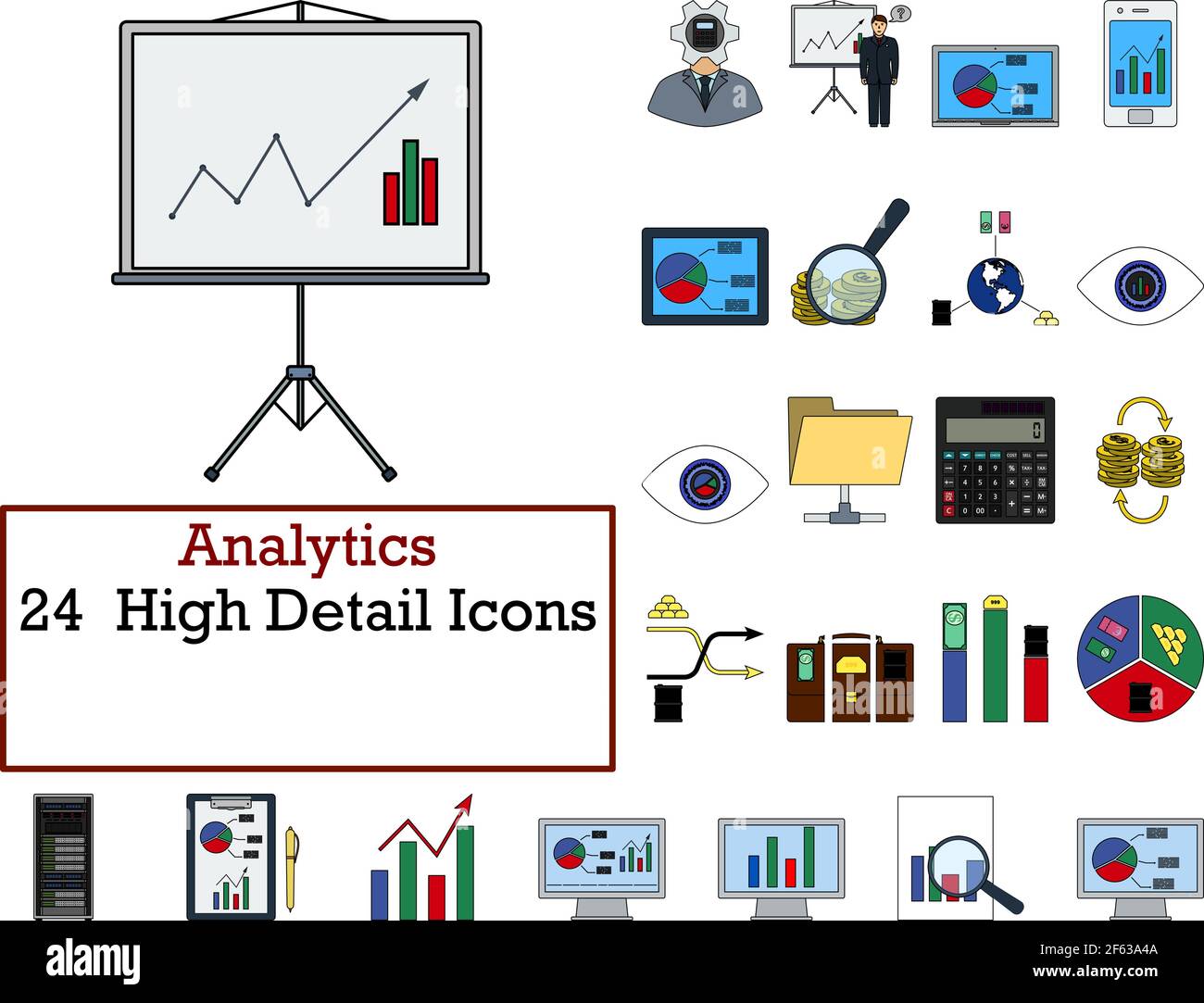 Analytics Icon Set. Flat Color Outline Design With Editable Stroke ...