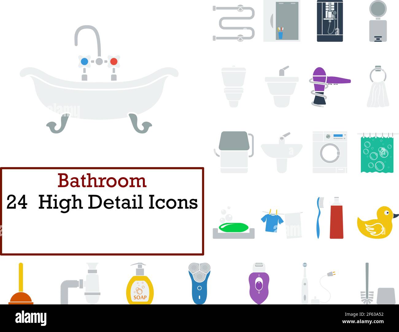 Bathroom Icon Set. Flat Design. Fully editable vector illustration ...