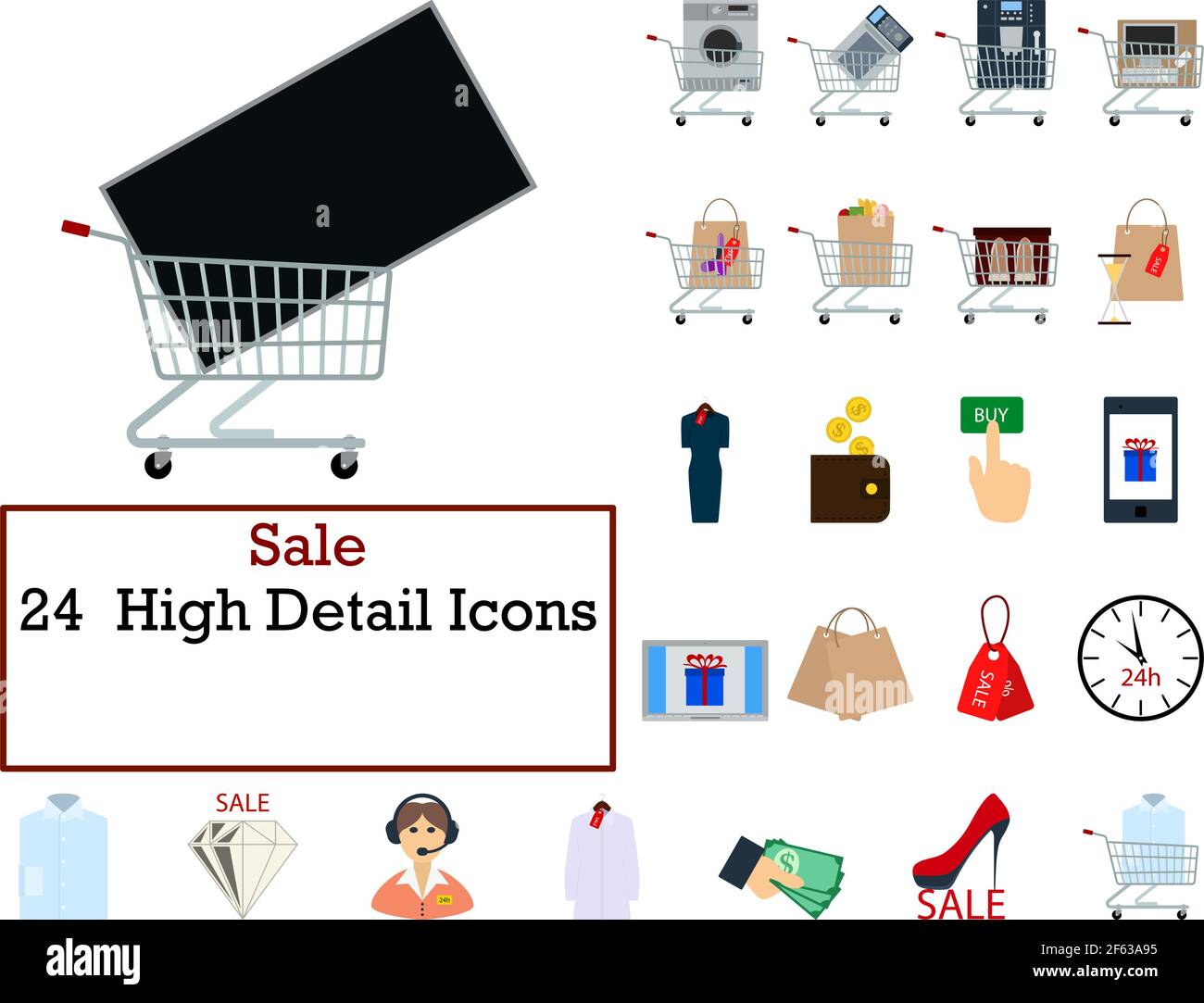 Sale Icon Set. Flat Design. Fully editable vector illustration. Text ...