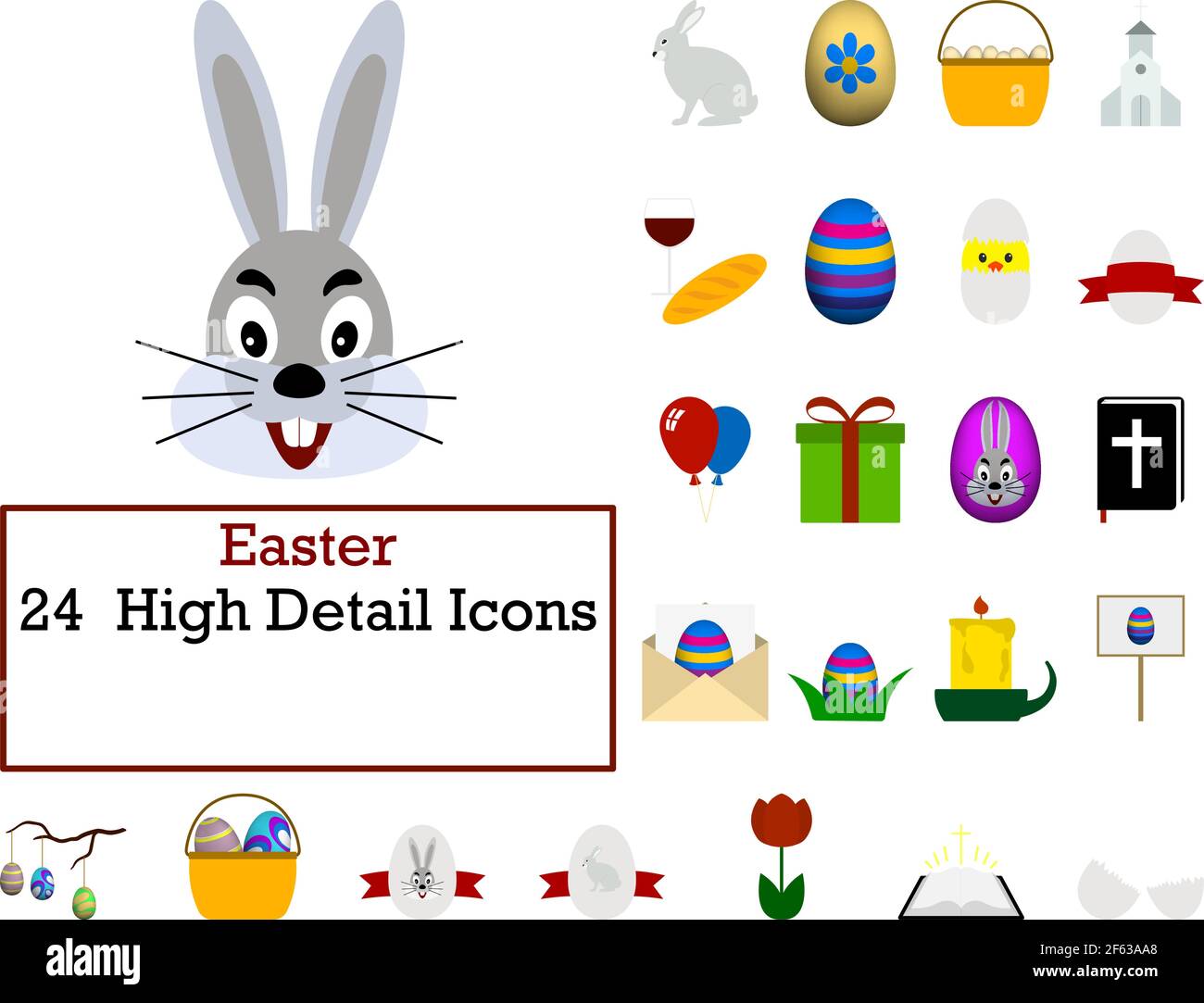 Easter Icon Set. Flat Design. Fully editable vector illustration. Text ...