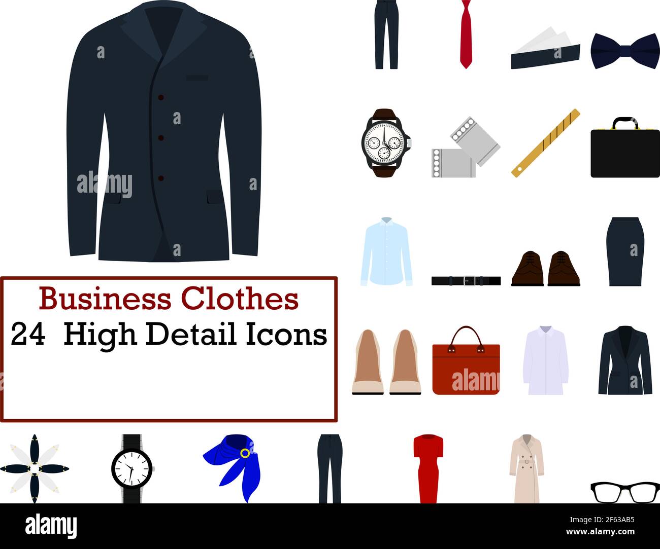 Business Clothes Icon Set. Flat Design. Fully editable vector ...