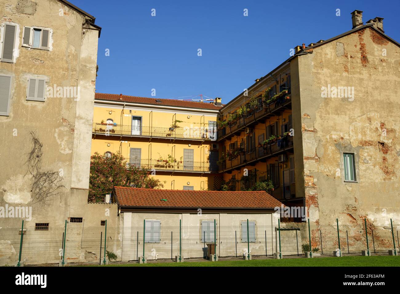 Milan, Lombardy, Italy: old typical residential buildings at Biblioteca ...