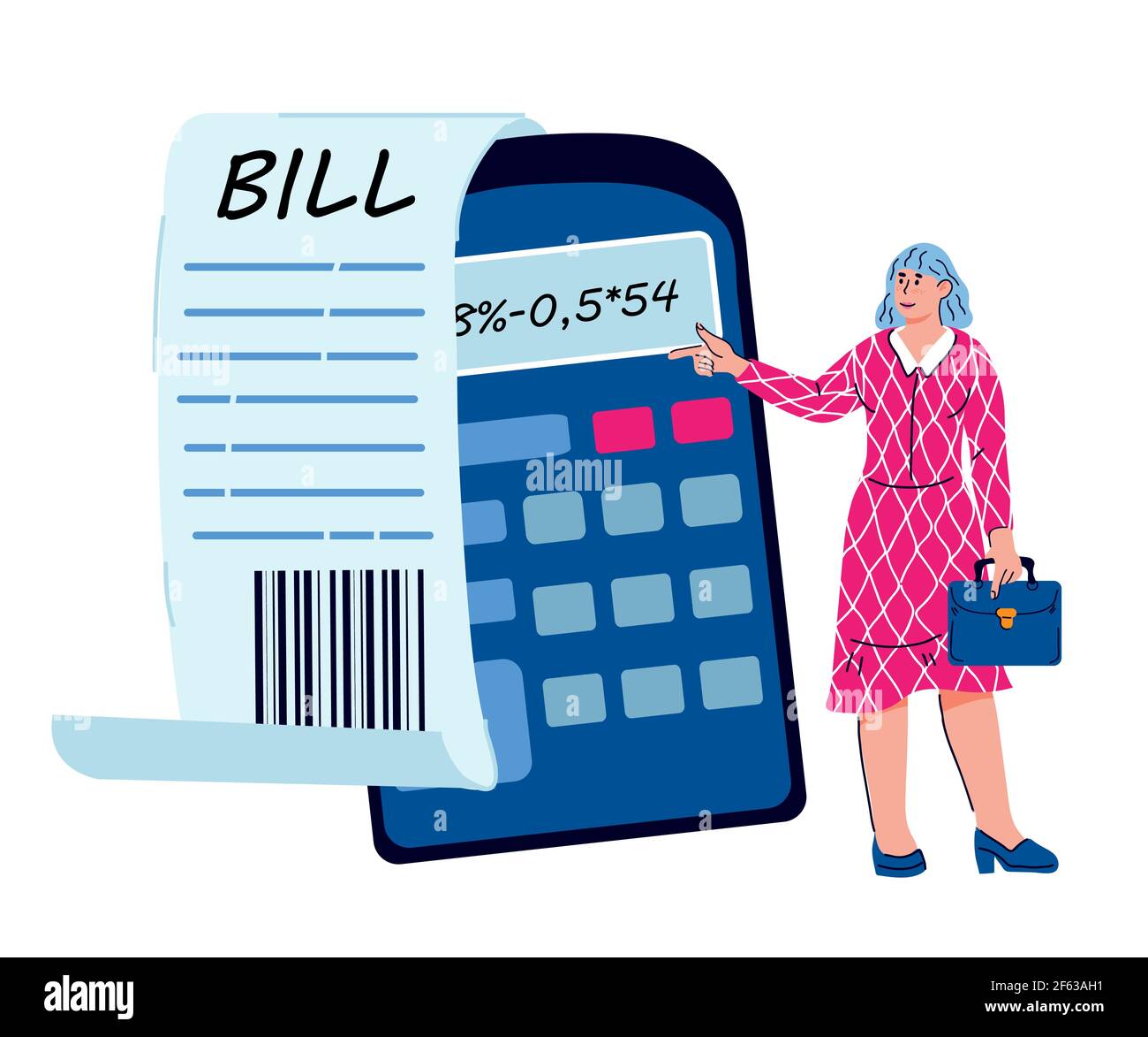 Audit or tax consultant female character next to bill sheet and ...