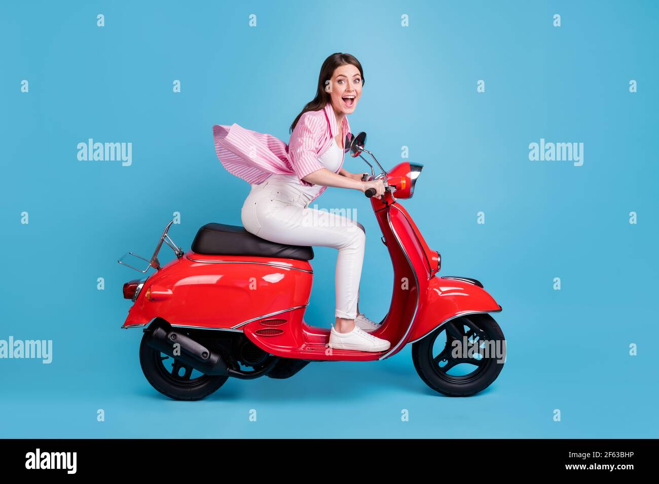 Full size side profile photo of attractive impressed person open mouth ...