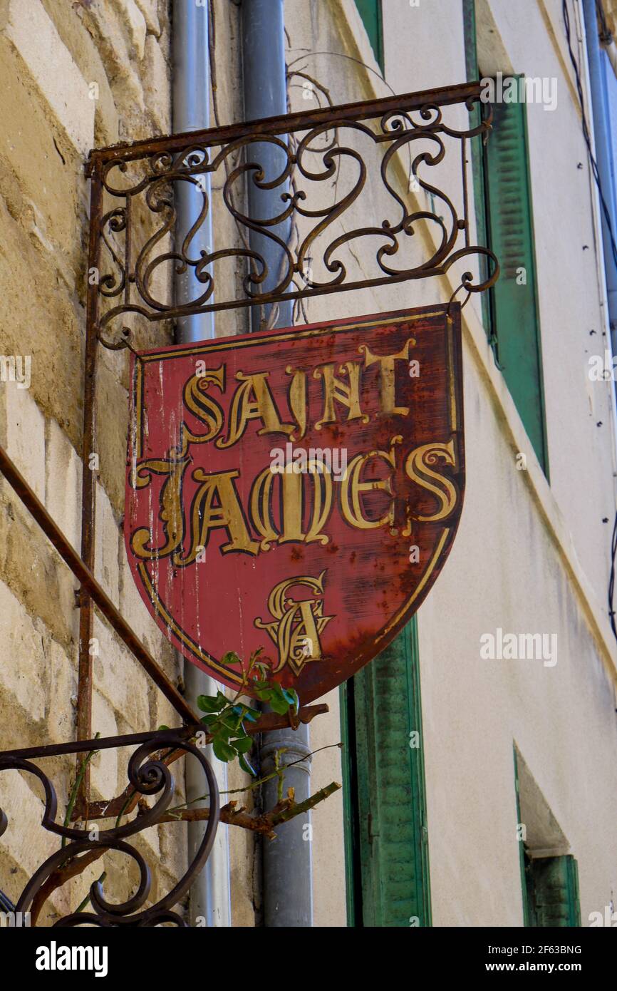 Saint-James pub sign, Valence, Drome, France Stock Photo - Alamy