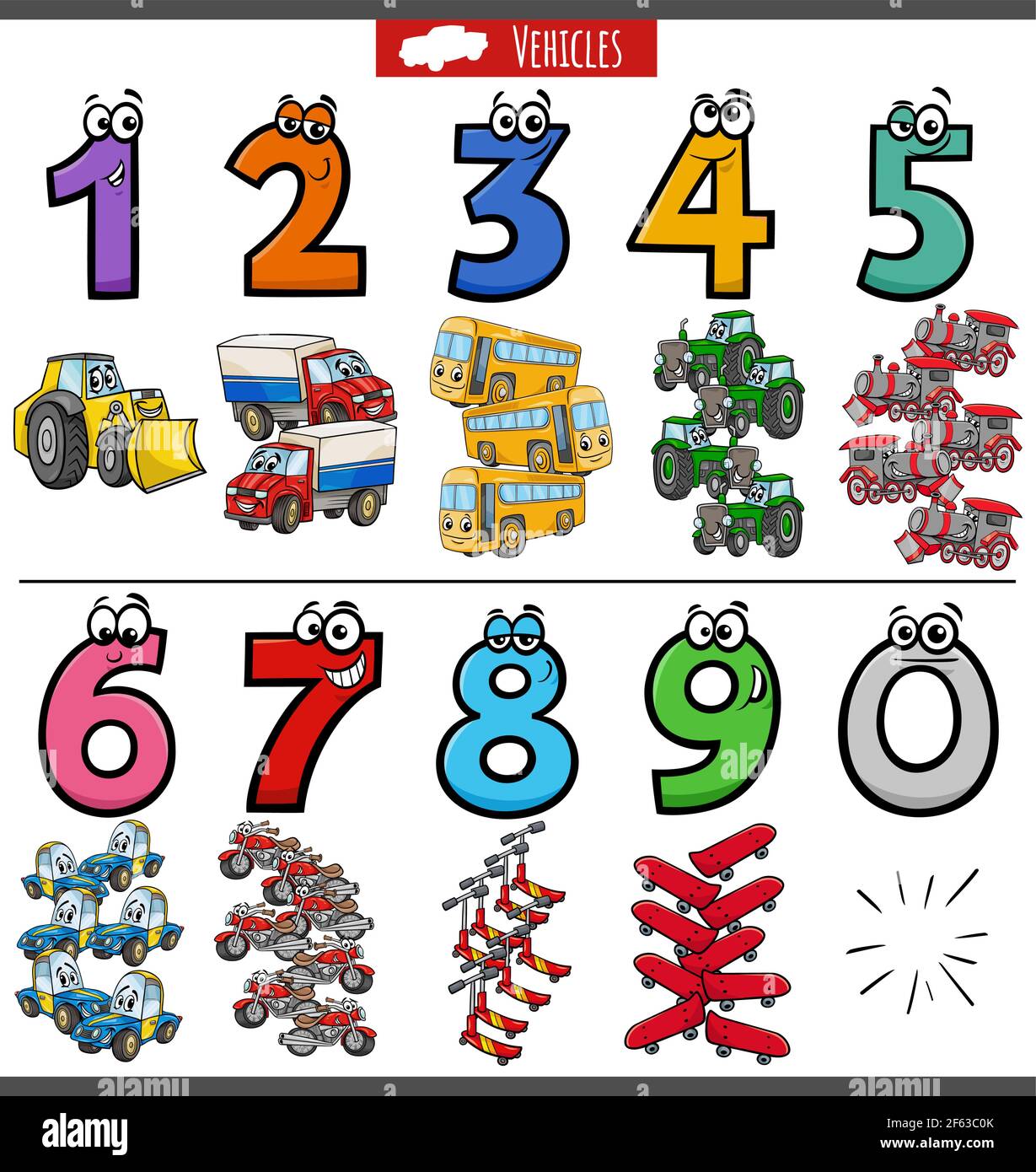 Cartoon illustration of educational numbers set from one to nine with ...