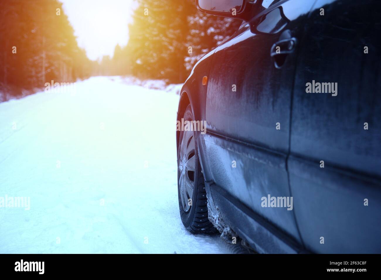 Winter Driving. Driving troughs forest Stock Photo - Alamy