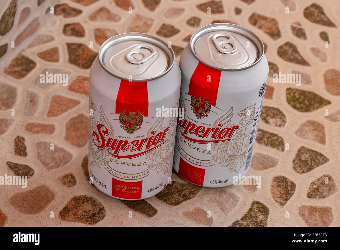 Superior caribbean Mexican beer cans from Playa del Carmen Stock Photo ...
