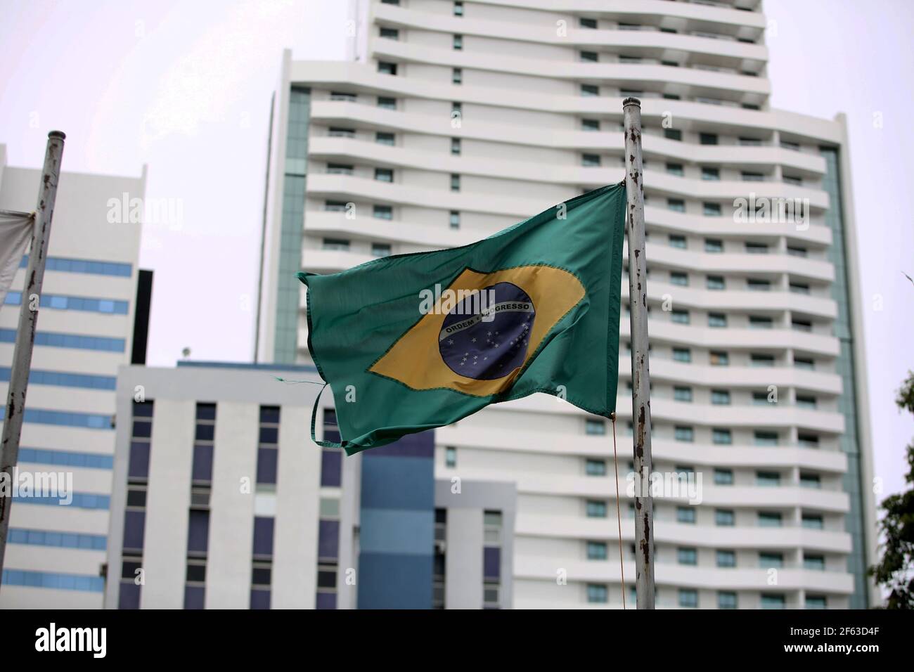 salvador, bahia / brazil - November 10, 2017: Torn Brazil flag is seen ...