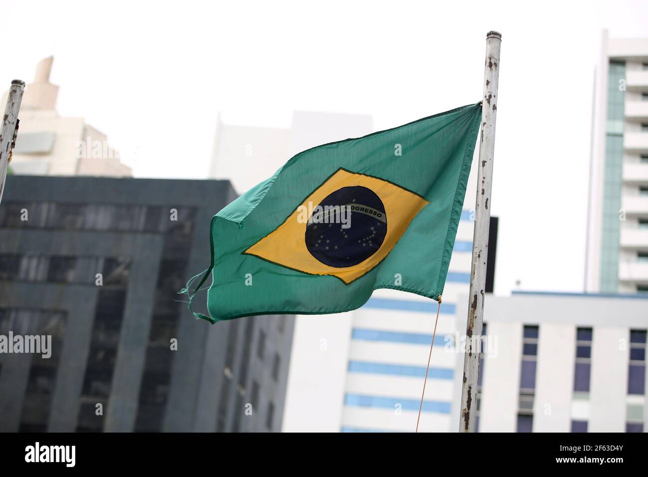 salvador, bahia / brazil - November 10, 2017: Torn Brazil flag is seen ...