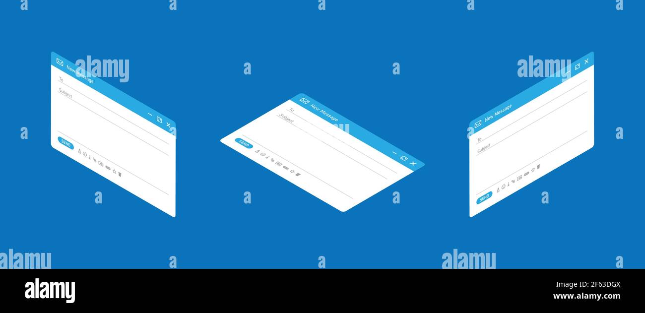 Email interface vector illustration set in isometric. Message windows ...