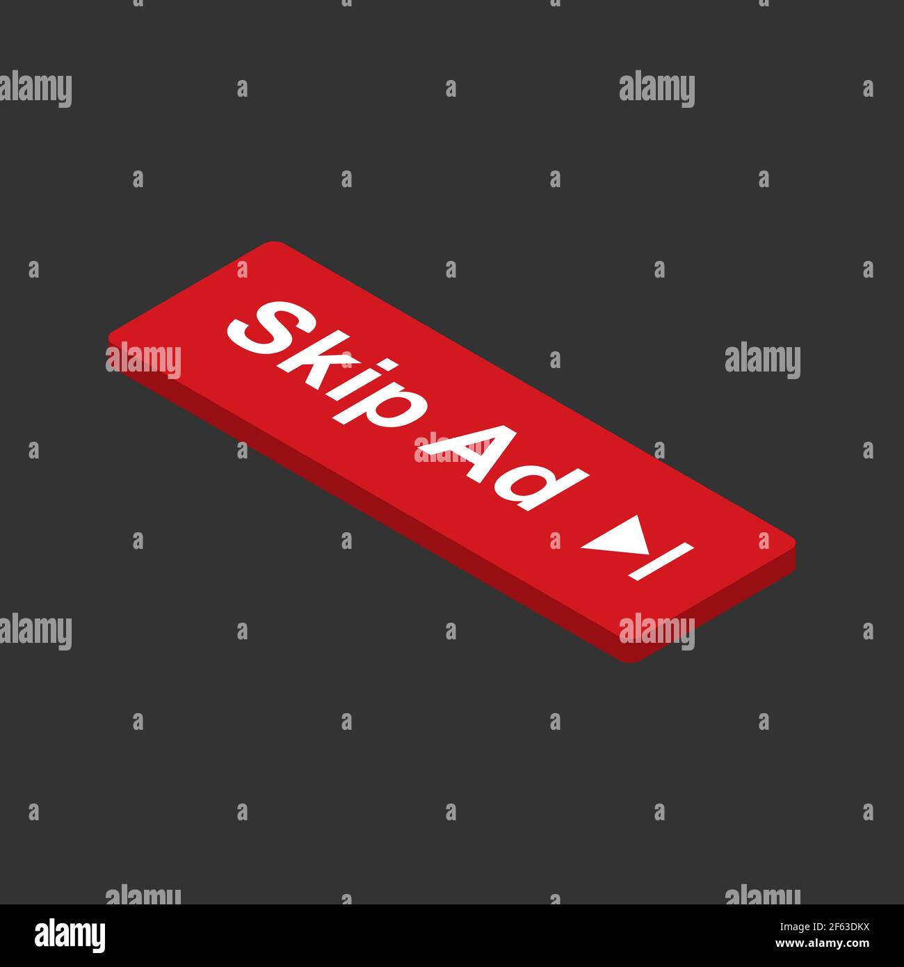 Skip Ad red button icon in isometric. Skip Ad symbol isolated on dark background Vector EPS 10 ...