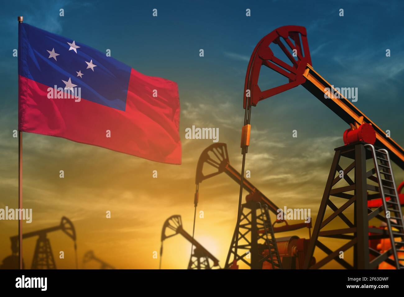 Samoa oil industry concept, industrial illustration. Fluttering Samoa ...