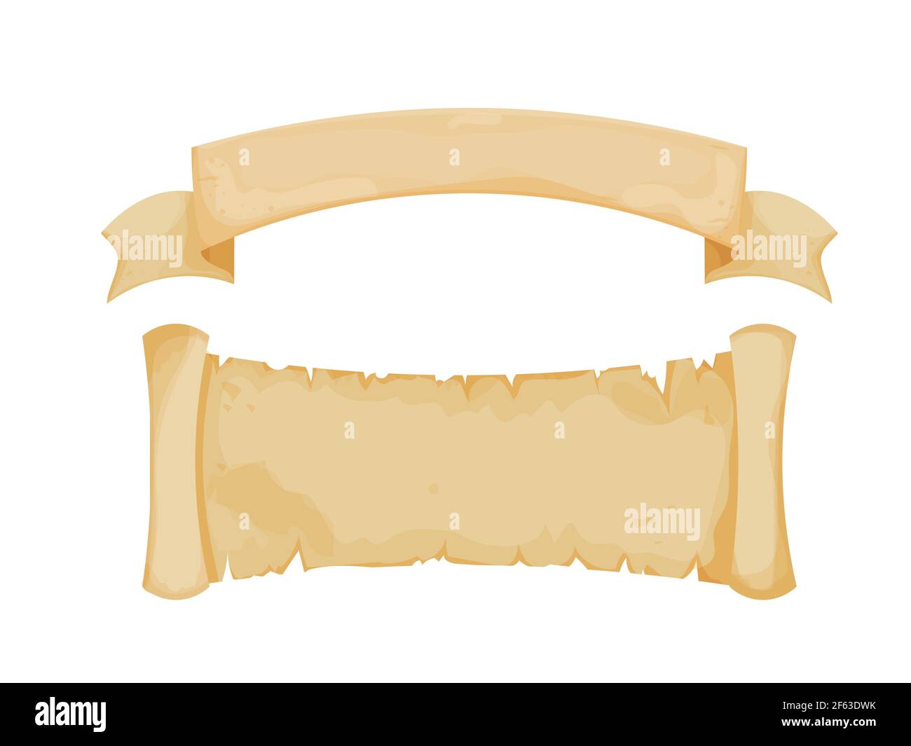 Set parchment, scroll papyrus, antique paper blank in cartoon style ...