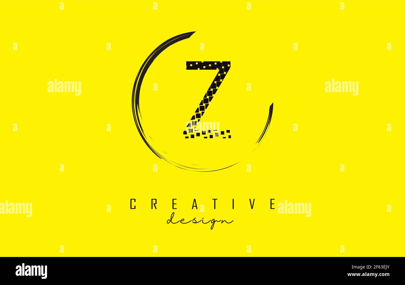Z letter logo design with black squares and circle frame on bright ...