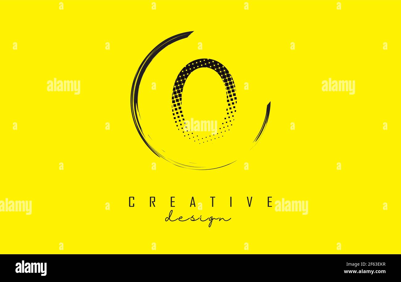 O letter logo design with black squares and circle frame on bright ...