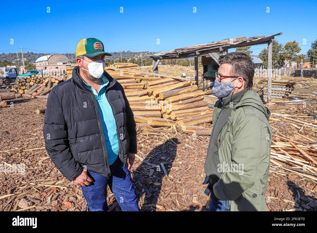 Yecora, Mpo. Yecora, Sonora, Mexico. Steel fence, pine wood, logs, wood ...