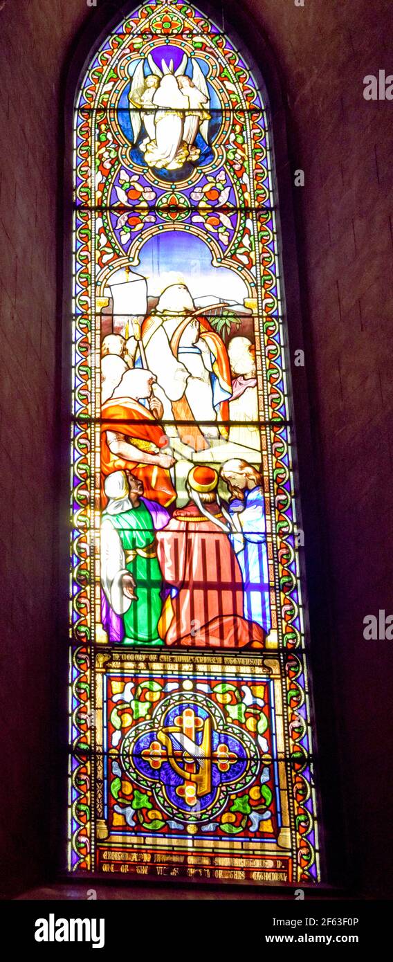 Colours stained glass windows in a church Stock Photo - Alamy