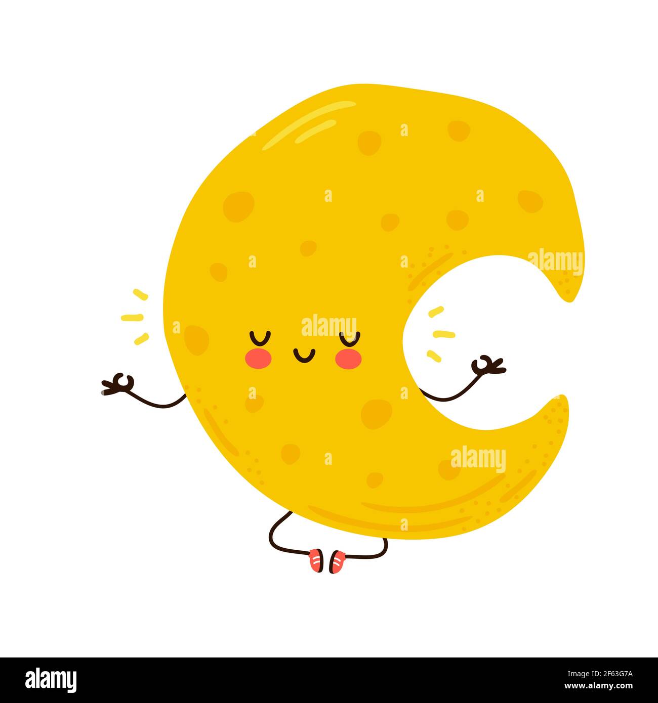 Cute funny Moon meditate in yoga pose. Vector hand drawn cartoon kawaii ...