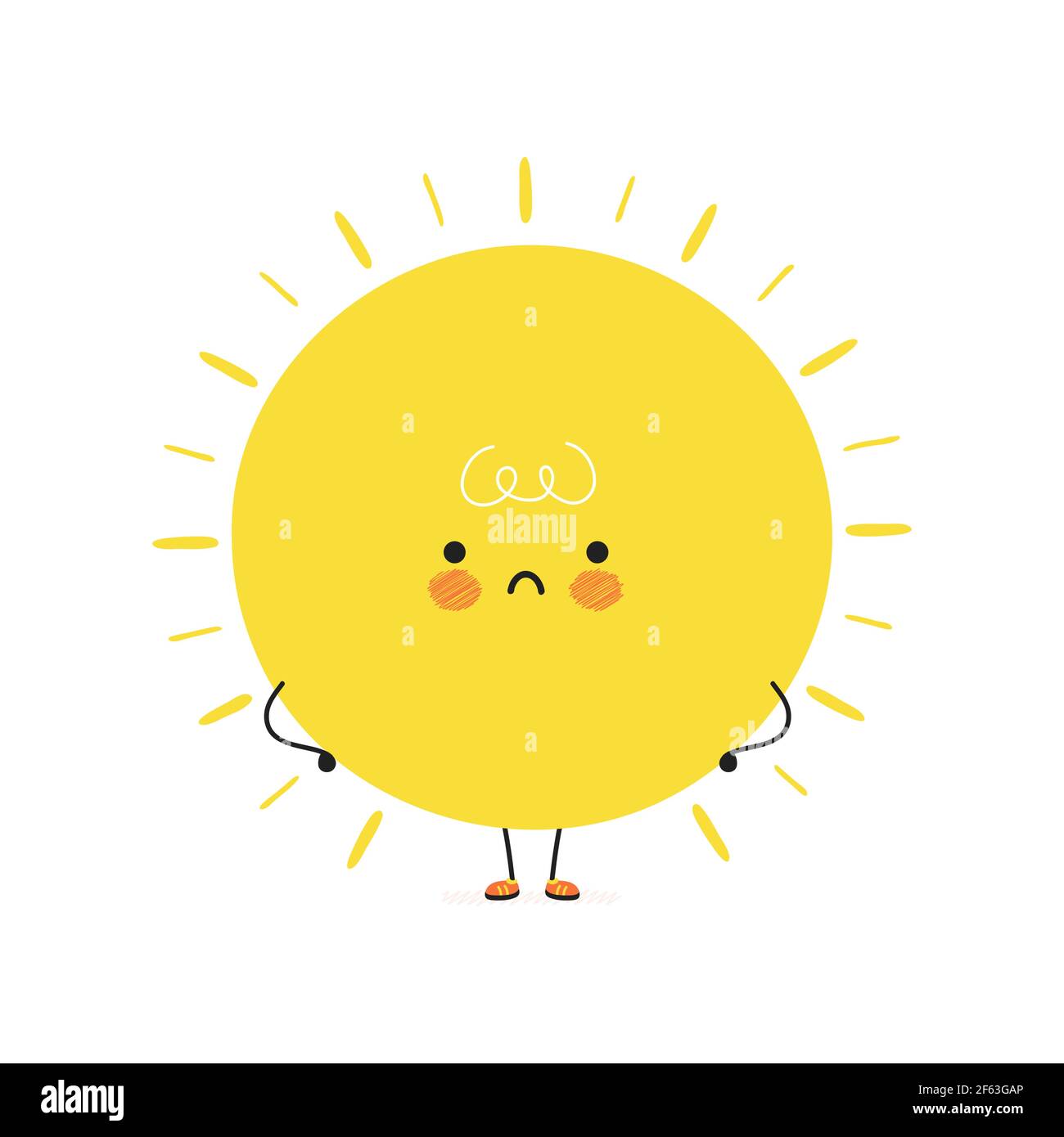 Cute sad Sun character. Vector hand drawn cartoon kawaii character ...