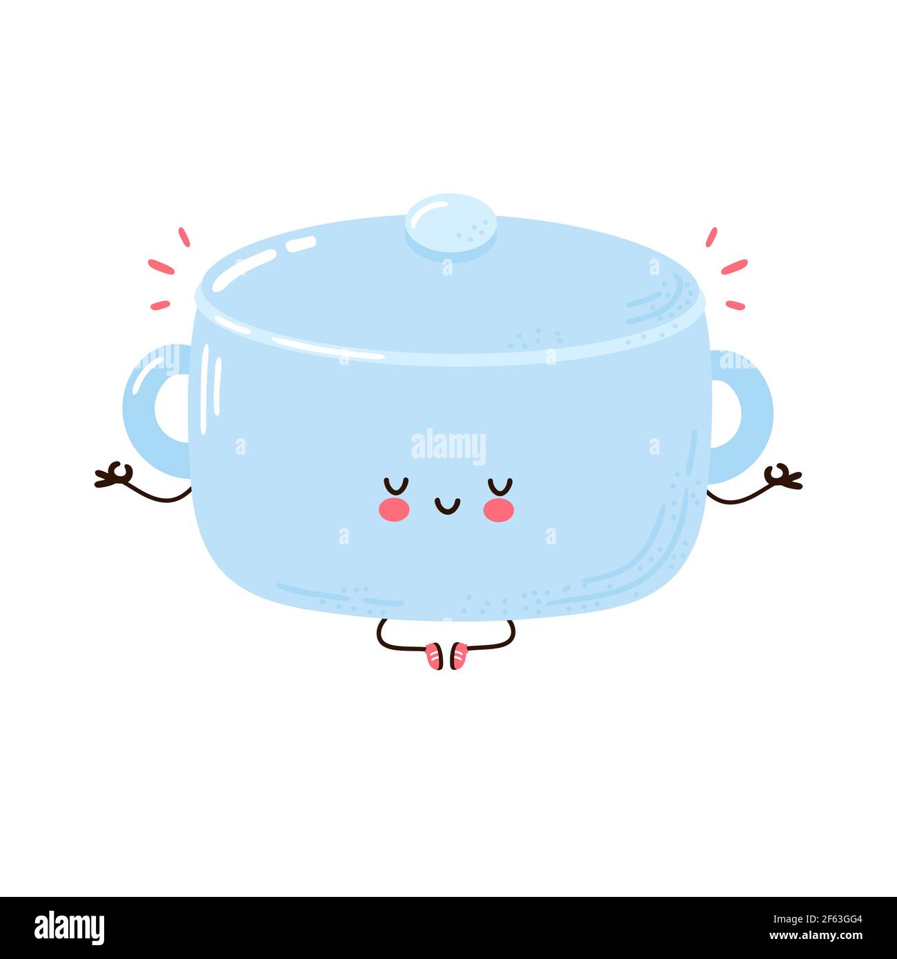 Cute funny Cooking pot meditate in yoga pose. Vector hand drawn cartoon ...