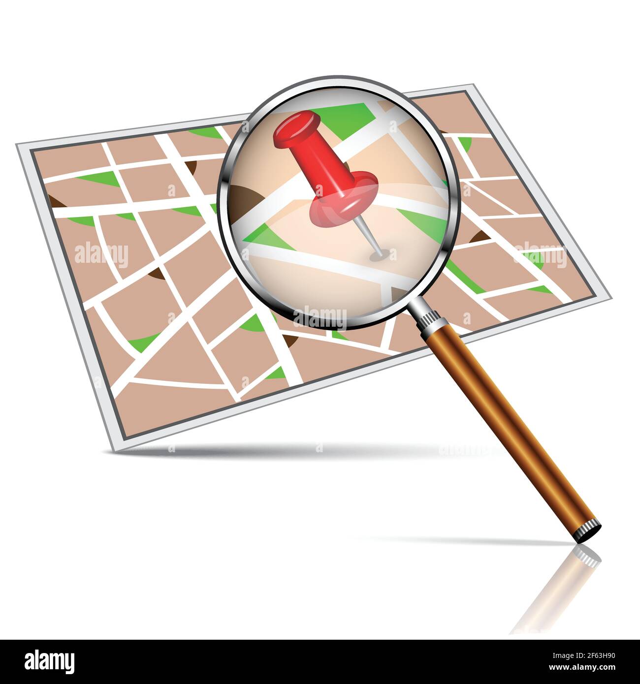 Find location. Loupe and thumbtack on map isolated Stock Vector Image ...