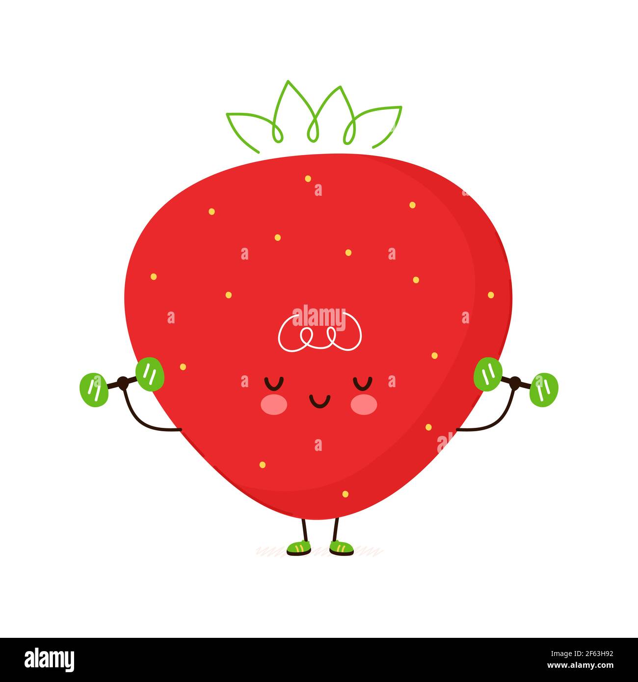 Cute funny Strawberry with dumbbells. Vector hand drawn cartoon kawaii ...