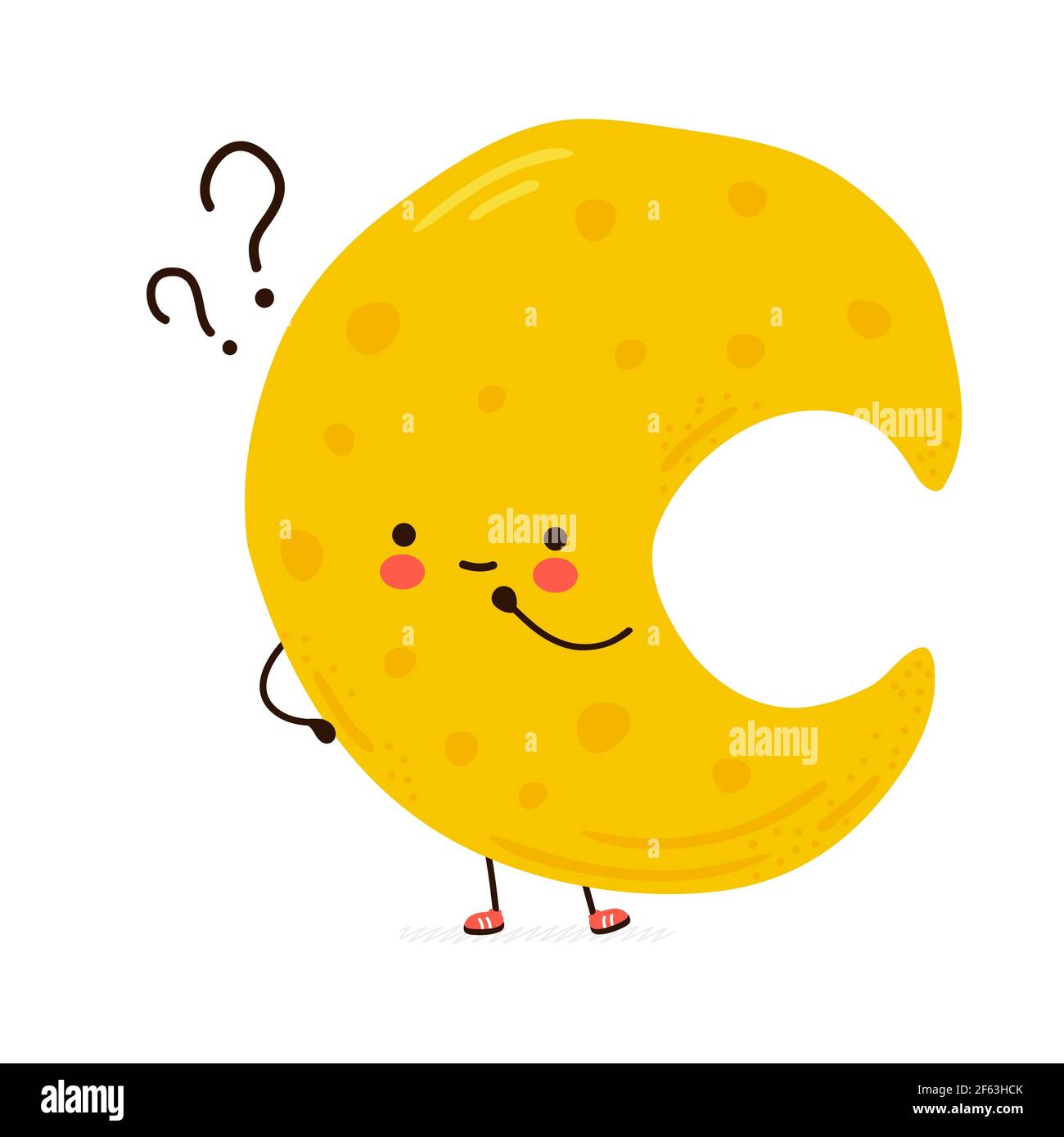 Cute funny Moon with question marks. Vector hand drawn cartoon kawaii ...