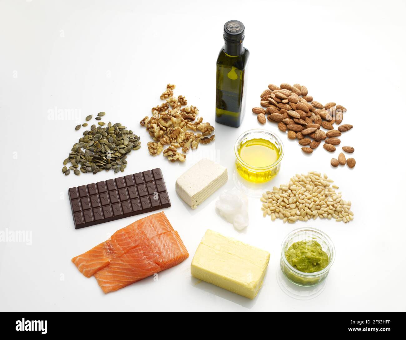 selection of healthy fat based foods Stock Photo - Alamy