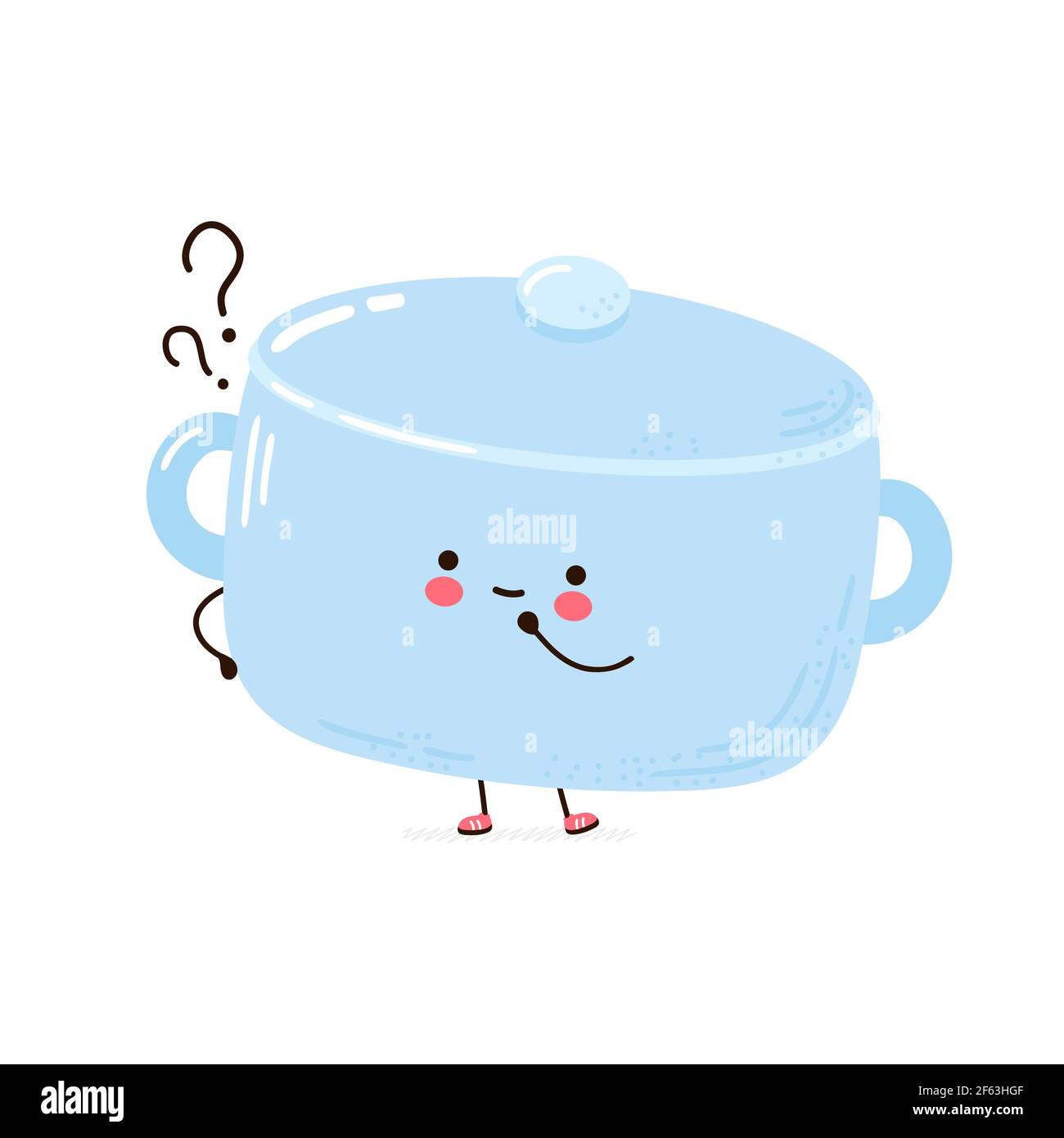 Cute funny Cooking pot with question marks. Vector hand drawn cartoon ...