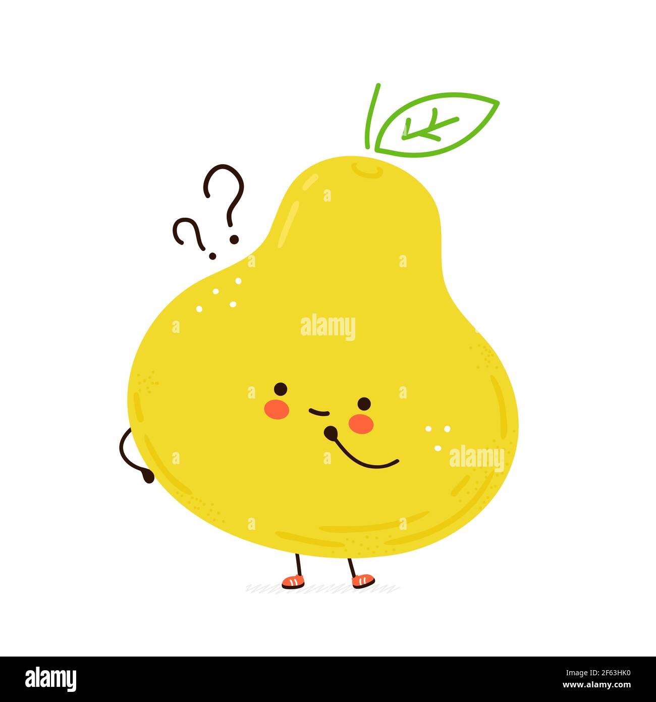 Cute funny Pear fruit with question marks. Vector hand drawn cartoon ...
