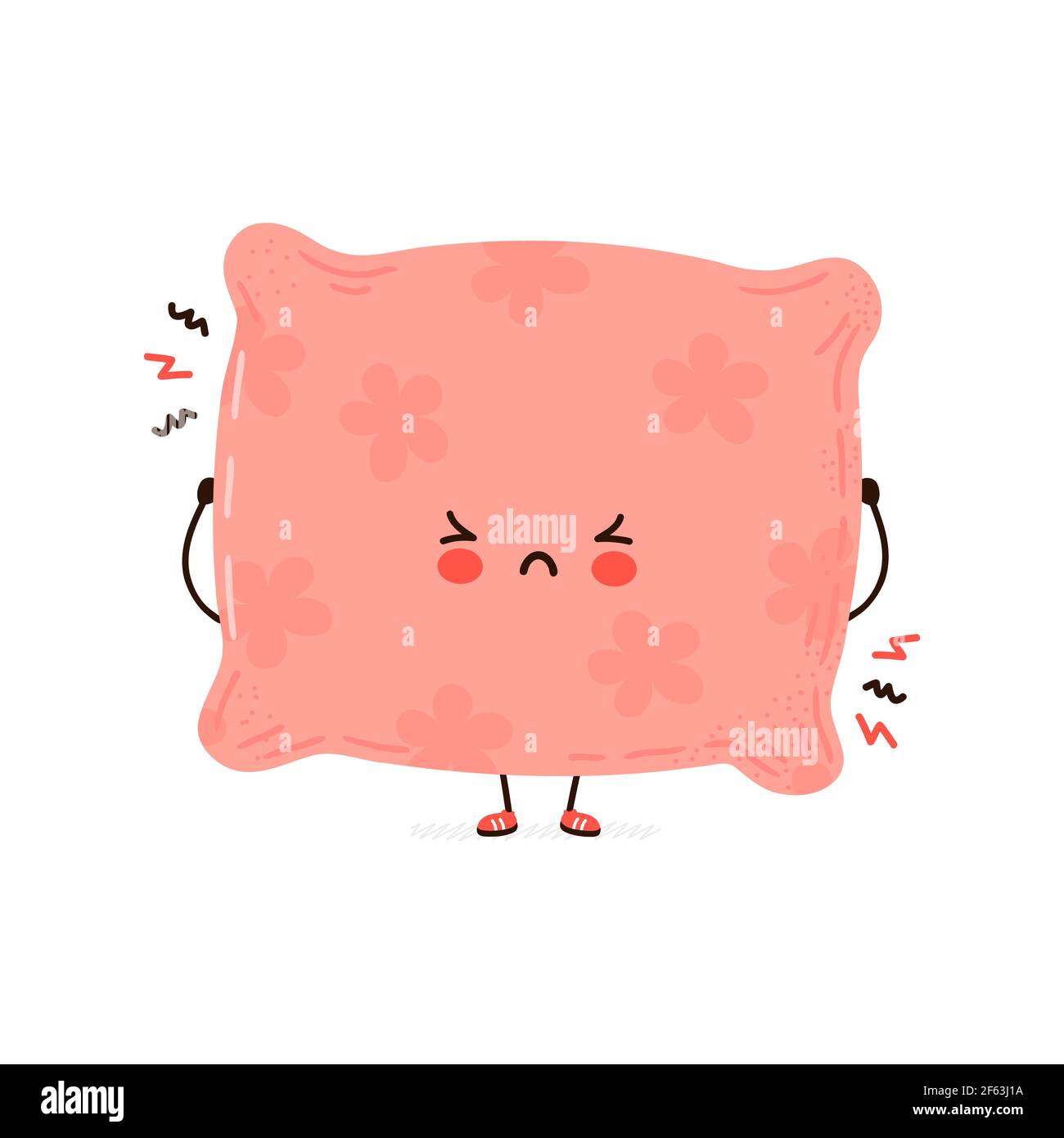 Cute sad Pillow character. Vector hand drawn cartoon kawaii character ...