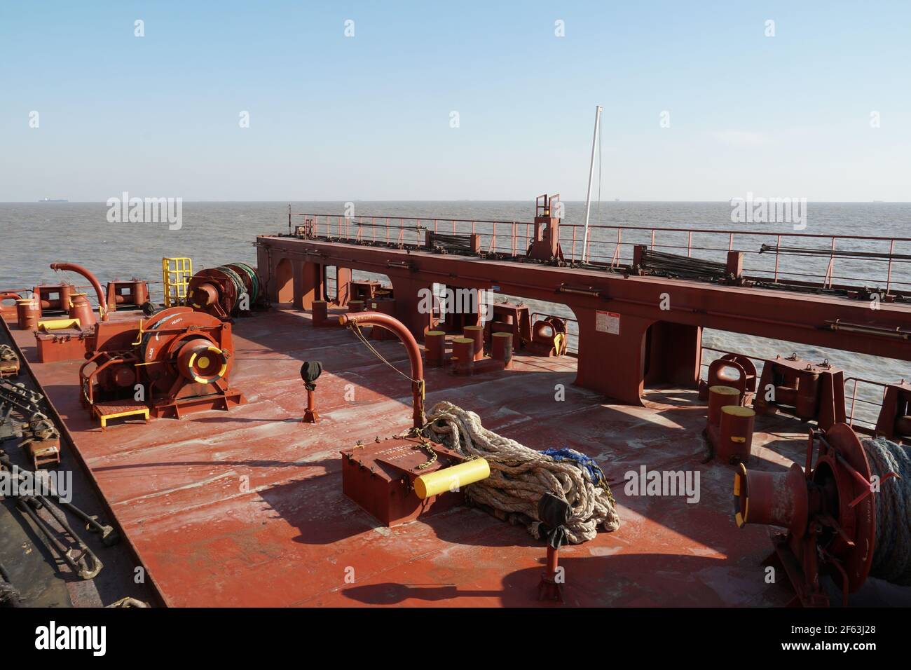 Aft stern mooring maneuvering station of cargo container vessel with ...