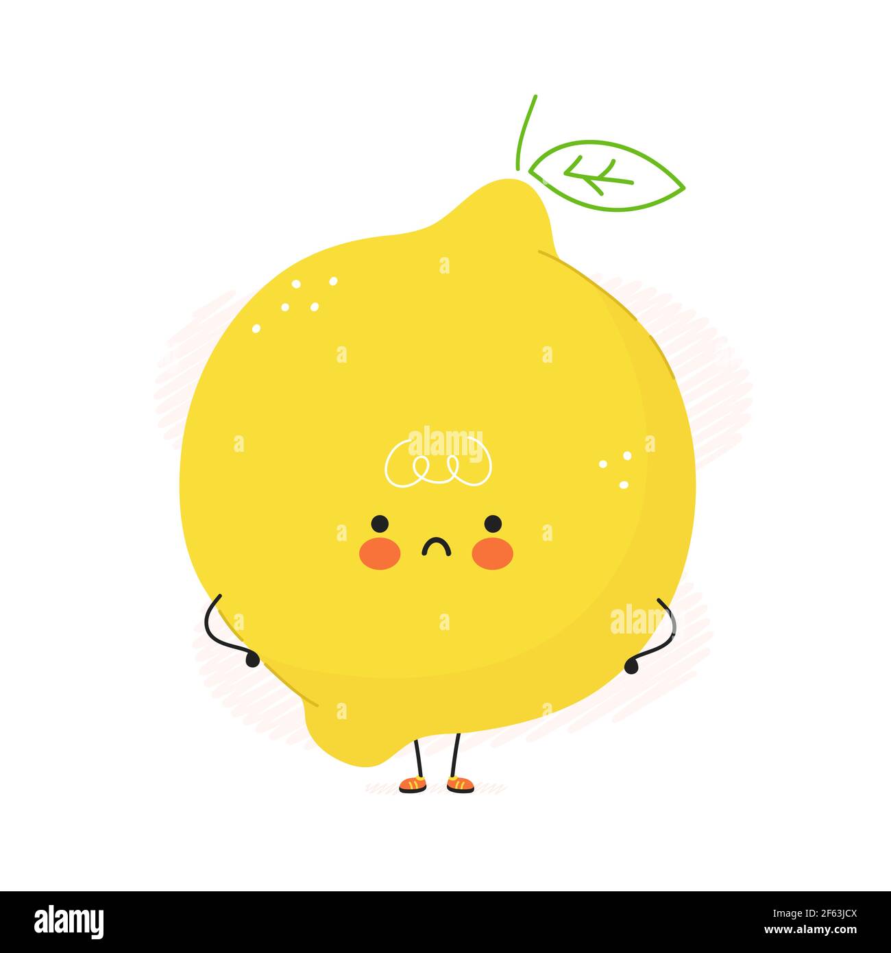 Cute sad Lemon fruit character. Vector hand drawn cartoon kawaii ...