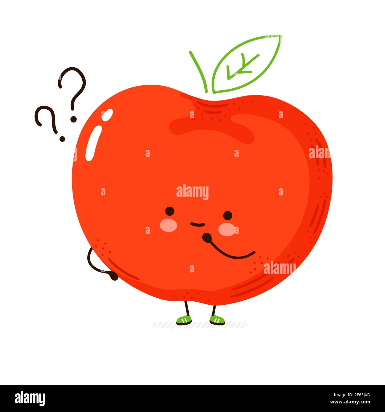 Cute funny Apple fruit with question marks. Vector hand drawn cartoon ...